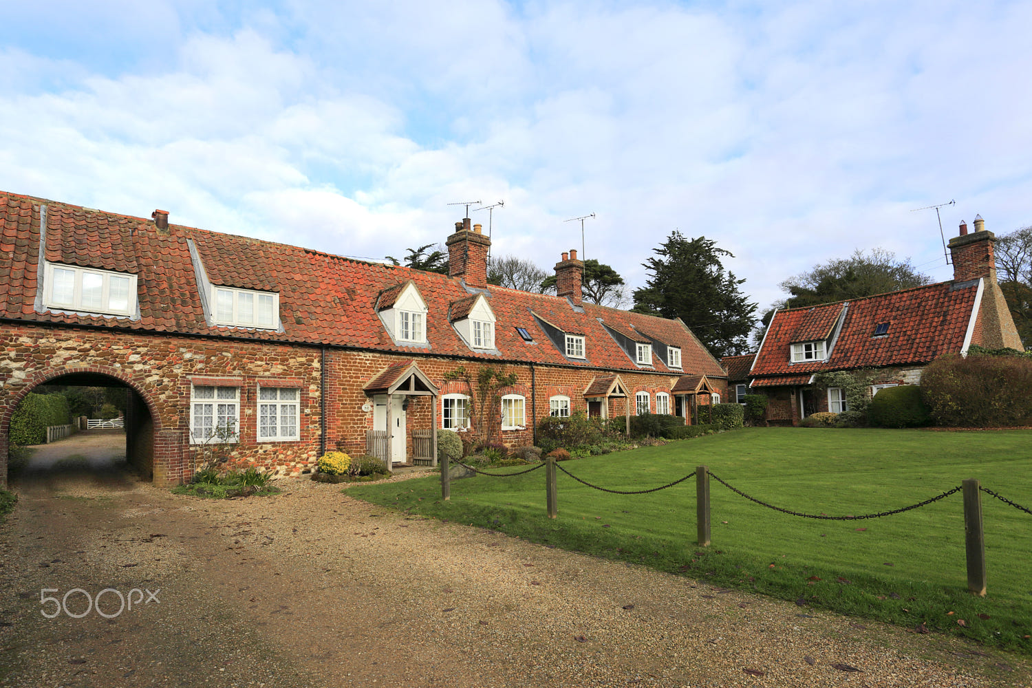 The Almshouses on the village green, Heacham village; North Norf by ...