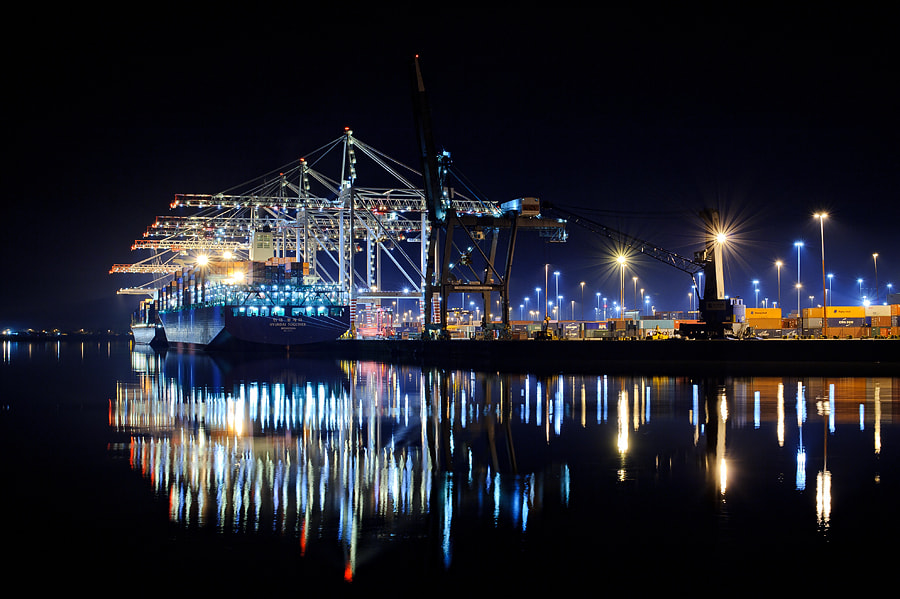 Southampton Container Port at Night by Jools Gowans / 500px