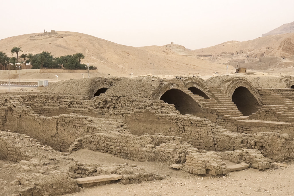 Buildings and columns of ancient Egyptian megaliths. Ancient ruins of ...