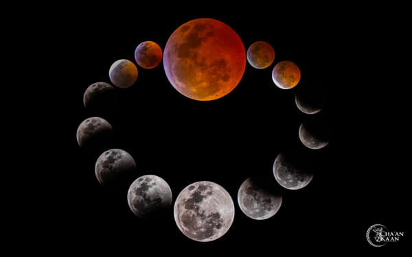 Phases of Lunar Eclipse Sequence on Black Background | natural ...