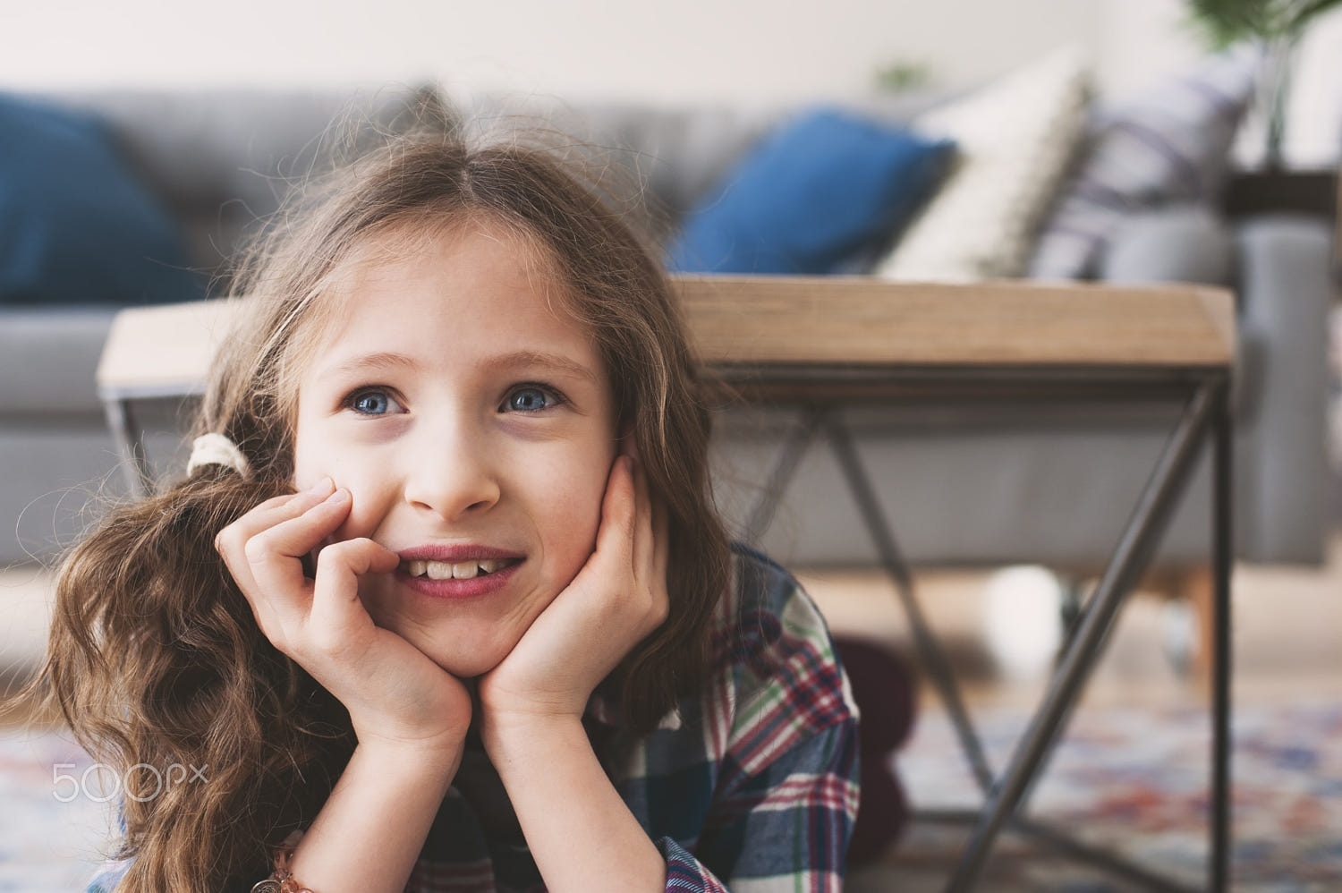 dreamy thoughtful 9 years old kid girl portrait at home by Maria ...