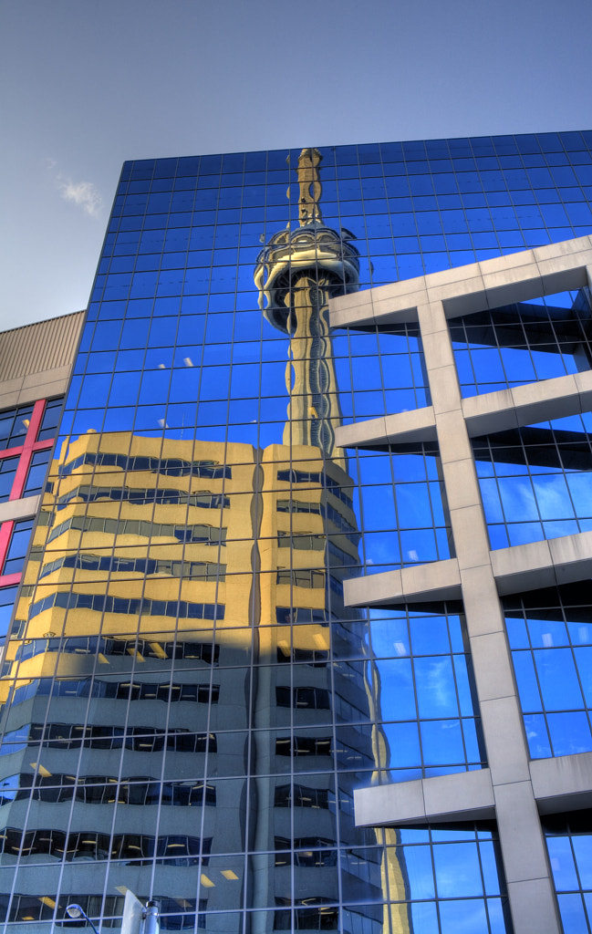 Reflection of CN Tower in CBC Building, Toronto, Ontario, Canada by ...