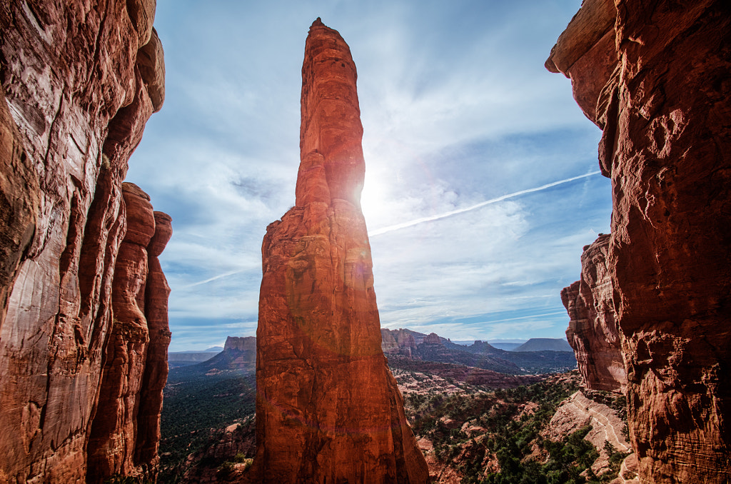 Lens Flare - Spire of Cathedral Rock Sedona Arizona by Mark Sweeney / 500px